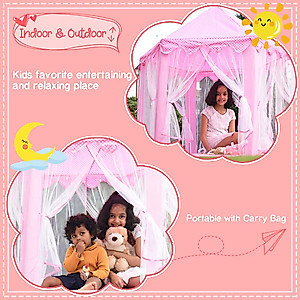 Senodeer Princess Castle Play Tent for Girls with Large Star Lights, Kids Toys Playhouse Gift Idea for Little Girls Indoor and Outdoor Games, Pink