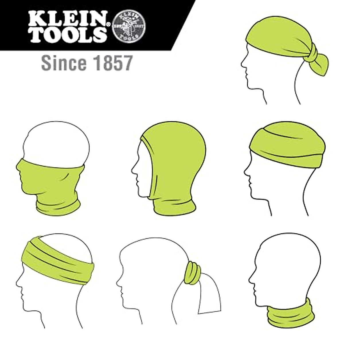 Klein Tools 60465 Cooling Band for Neck and Face with Evaporative Performance Knit Fabric, Cools Instantly When Wet, UPF 50 Protection, Yellow