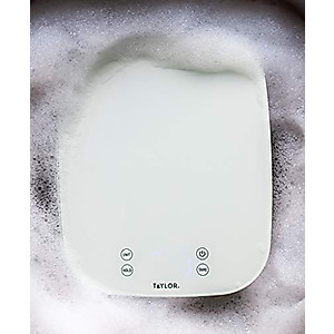 Taylor Pro Digital Kitchen Food Scales, Compact Professional Standard with Precision Accuracy and Waterproof Design with Tare Feature, White Glass, Weighs 14 kg/14 L Capacity