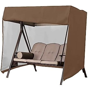 Anjetan Patio Swing Cover, Waterproof 3 Triple Seater Hammock Cover for Garden Glider Chair Patio Furniture, All Weather Protection Outdoor Furniture Protector, 87 x 49 x 67 inches 420D（Coffee）