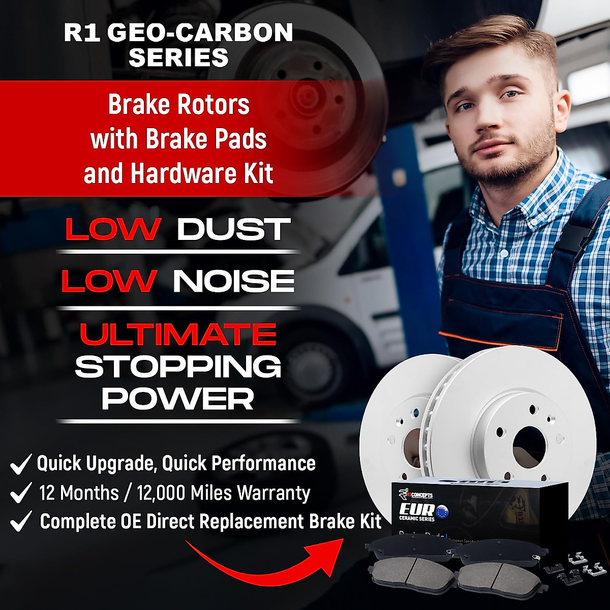 R1 Concepts Rear Brakes and Rotors Kit |Rear Brake Pads| Brake Rotors and Pads| Euro Ceramic Brake Pads and Rotors| Hardware Kit WDTH1-67011