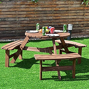 9rit_shop Entertain, Relax and Enjoy Dining with 6-Person Patio Wood Picnic Table Beer Bench Set