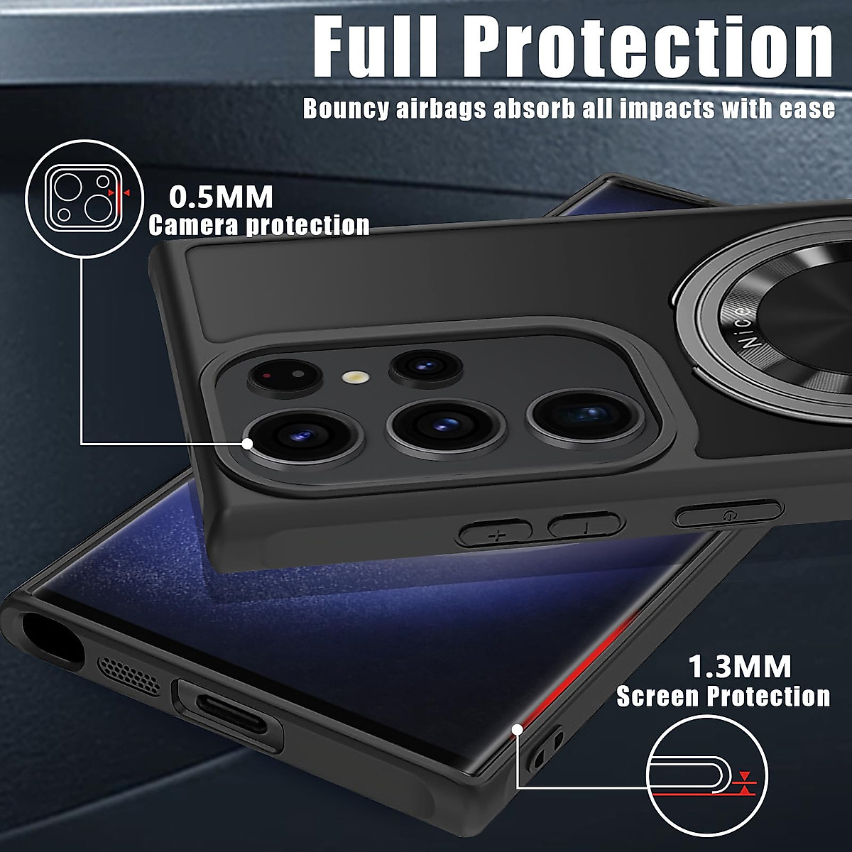 Samsung Galaxy S23 Ultra Case Compatible with MagSafe,Magnetic Ring Holder, Invisible Kickstand,Shockproof Military Grade Drop Protection,Matte Transparent Cover for S23 Ultra Cases,Black