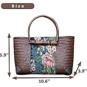QTKJ Straw Bag for Women, Summer Beach Handmade Rattan Tote Bag, Boho Retro Straw Woven Handbag, Large Beach Vacation Bag (Brown)
