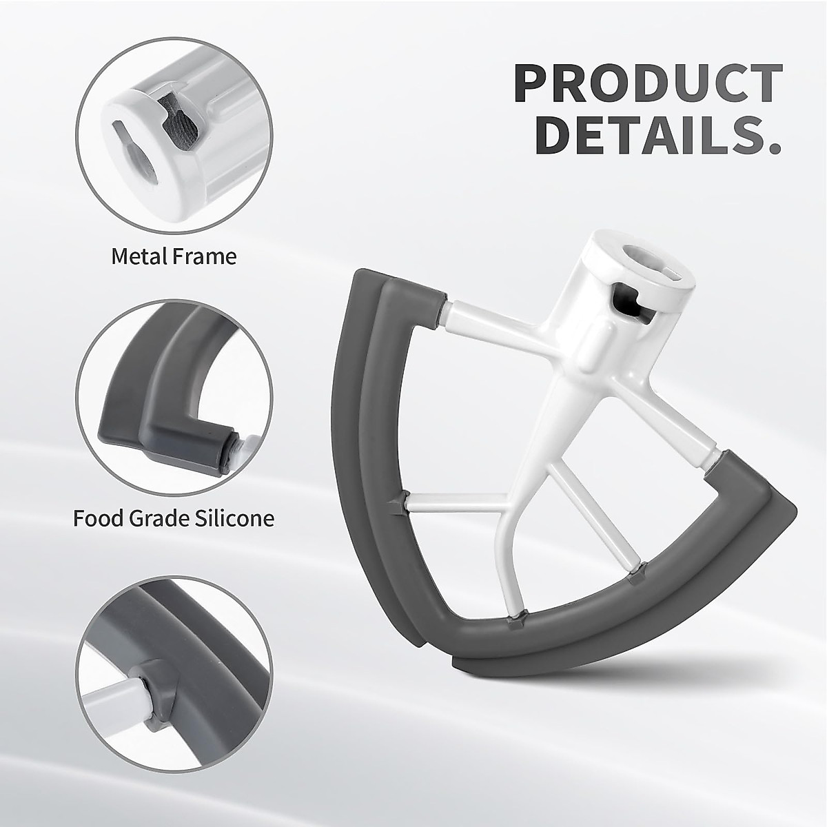 Flex Edge Beater For Kitchenaid Mixer Accessory,Kitchen Aid Attachments For Mixer,Fits Tilt-Head Stand Mixer Bowls For 4.5-5 Quart Bowls,Beater With Silicone Edges,Grey