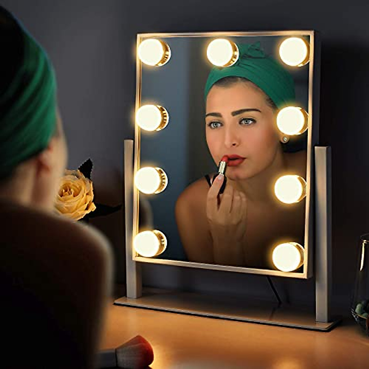 NUSVAN Vanity Mirror with Lights,Makeup Mirror with Lights,3 Color Lighting Modes Detachable 10X Magnification Mirror Touch Control,360°Rotation