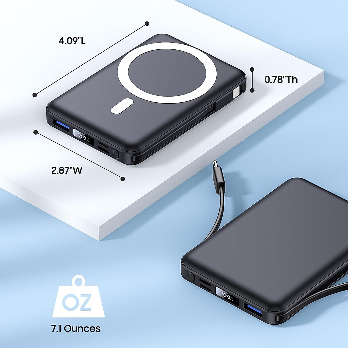 Yiisonger for Magsafe Battery Pack - 10000mAh Portable Charger for Mag-Safe 22.5W PD Fast Charging with Built-in Cables LED Display, Magnetic Power Bank for iPhone 16/15/14/13/12/Pro/Mini/Pro Max