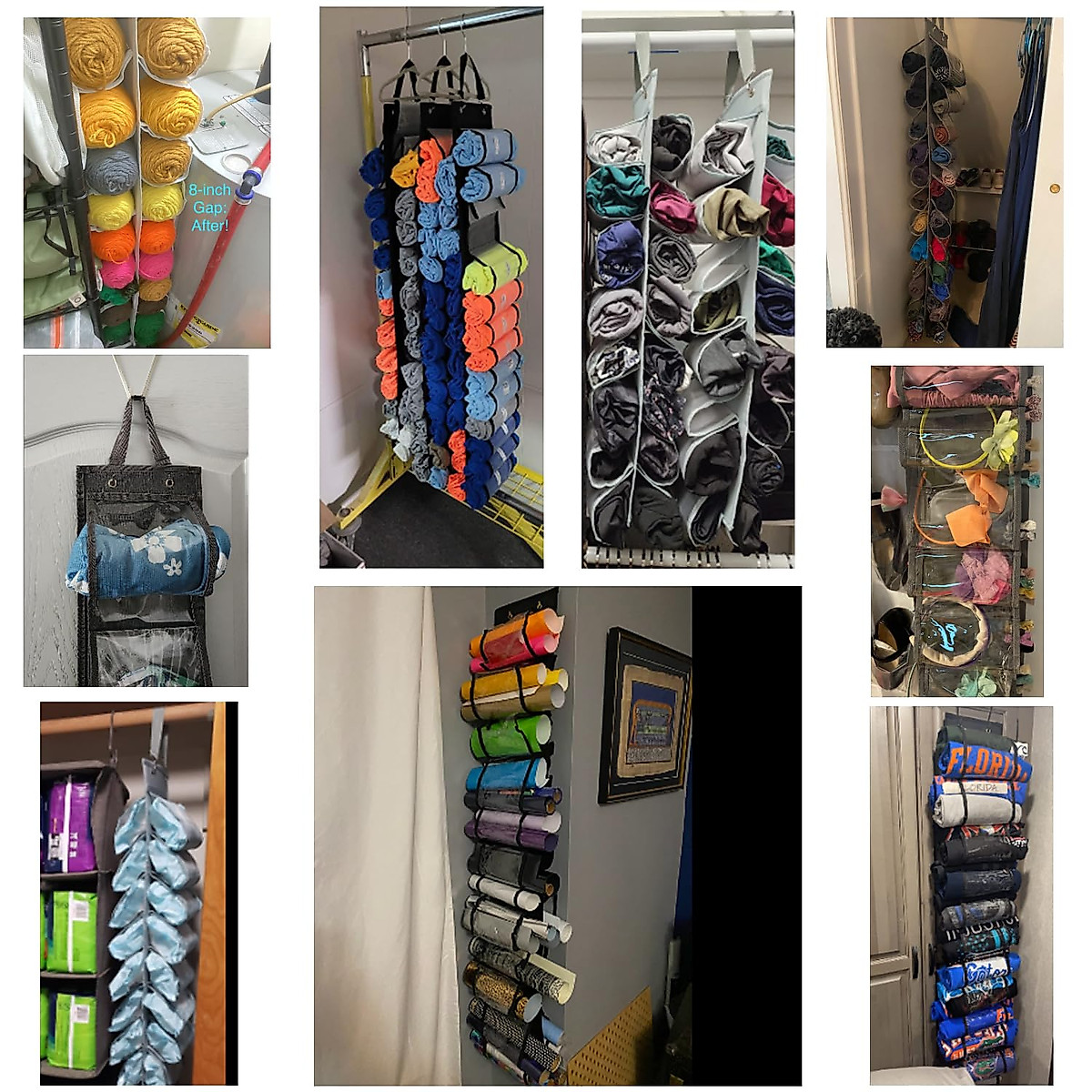 Leggings Storage Hanging Organizer,Storaging Hanger Roll Rack Holder for T-Shirt Jeans Gym Pants,RV Portable Closets Space Saver (Gray, 16 Compartments x 2Pack)