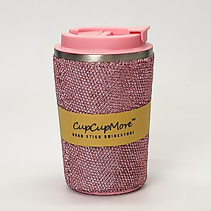 Cupcupmore 12 oz Bling Pink Rhinestone Stainless Steel Coffee Tumbler,Shiny Travel Insulated Coffee Mug with Lid, Reusable Spill Proof Coffee Cup,Portable Thermal Mug for Hot and Cold