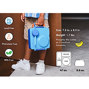 OmieBox Bento Box for Kids - Insulated Lunch Box with Leak Proof Thermos Food Jar - 3 Compartments, Two Temperature Zones (Sky Blue) (Single) (Packaging May Vary)