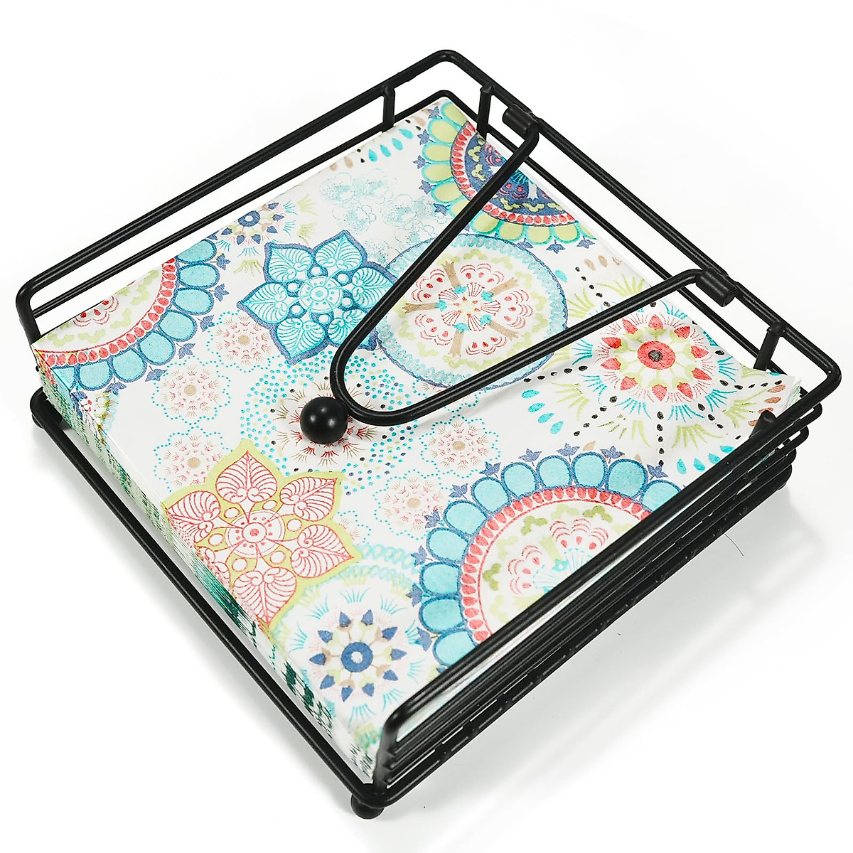 Fengzhe Napkin Holder for Table, Suitable for Kitchen, Restaurant, and Outdoor Use, Paper Cocktail Napkin Holder that Matches Various Dining Room Decor Styles, Black (7'' x 7''x 2.75'', Matte Black)