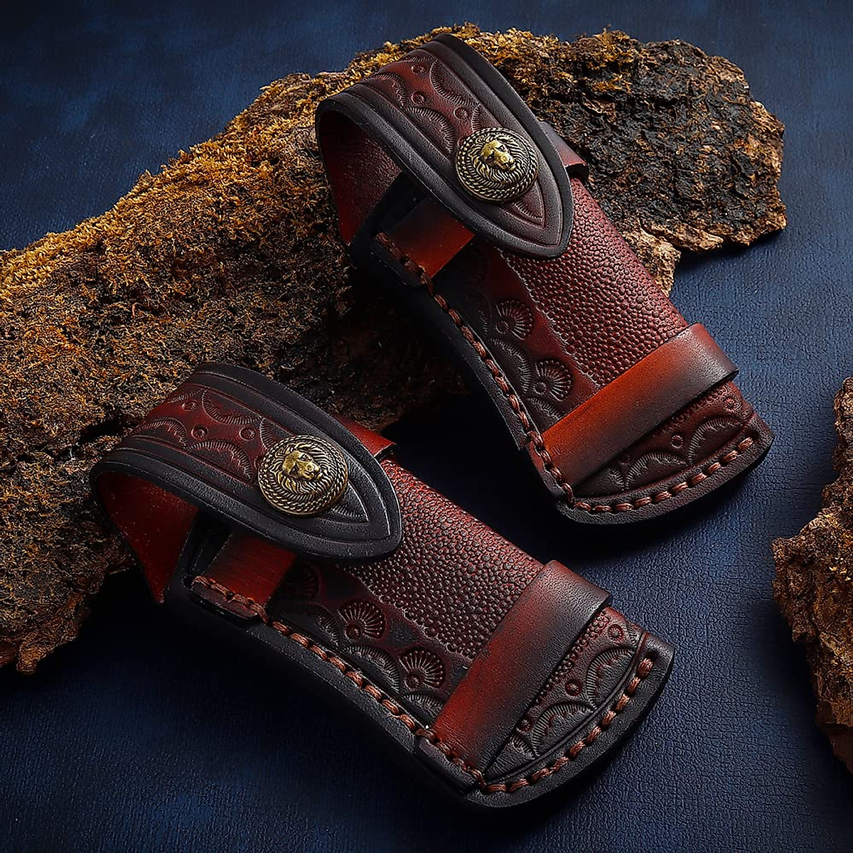 Pocket Knife Sheath,Leather Folding Pouch for 4'' Trapper Knife,Small (Lion head), Brown