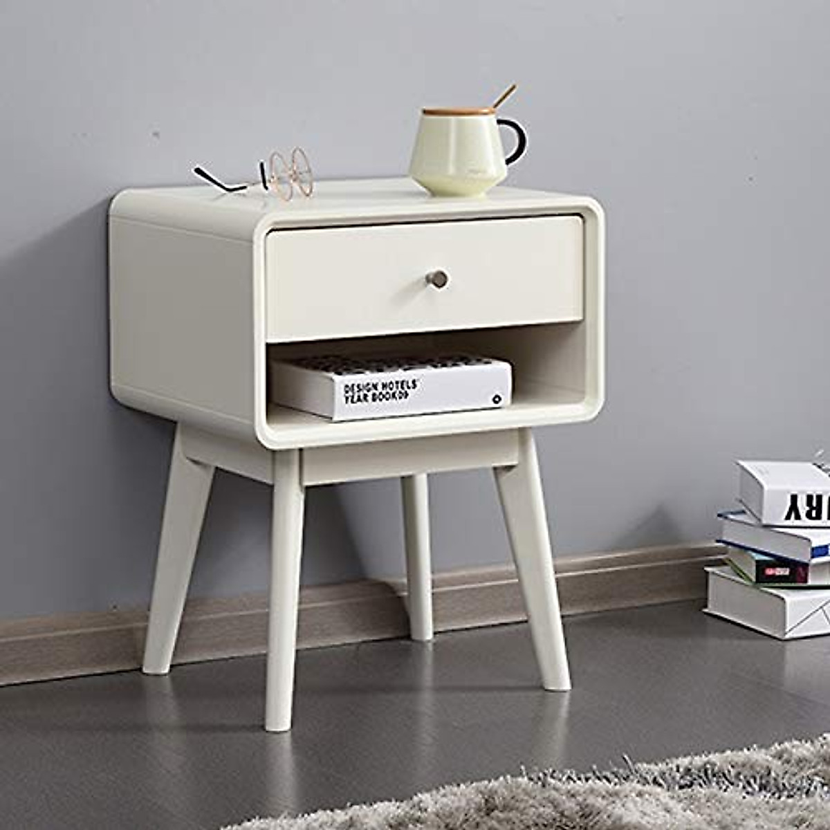 SJYDQ Nordic All Solid Wood Bedroom Bedside Table Home Log Bed Simple Storage Cabinet Walnut Color (Color : Black)