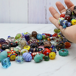 Fun-Weevz Assorted Glass Beads for Jewelry Making Adults, Bulk Glass Beads for Crafts, Lampwork Murano Bead Mix for Bracelets and Necklaces,Crafting Beads Supplies Kit, Large & Small Beads
