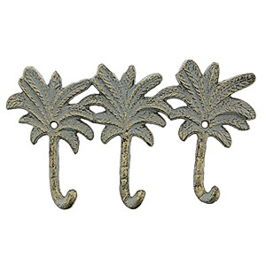 The Bridge Collection Tropical Palm Trees Cast Iron Wall Hook Key Hanger for Keys- Beach House Nautical Coastal Decoration Decor Gift
