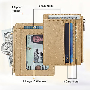Sodsay Card Case Slim Front Pocket Wallet for Women Credit Card Holder with Keychain(CH Champagne Gold)
