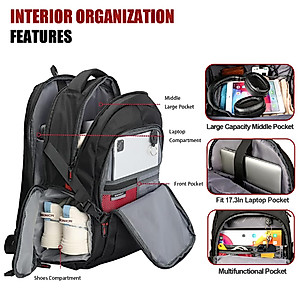 star cloud 18" Business Travel Laptop Backpack with USB Charging Port, Anti-Theft Dual Access Zippers, and Dedicated Shoe Compartment - Water-Resistant Sport Gym Backpack for College&Hiking&Camping