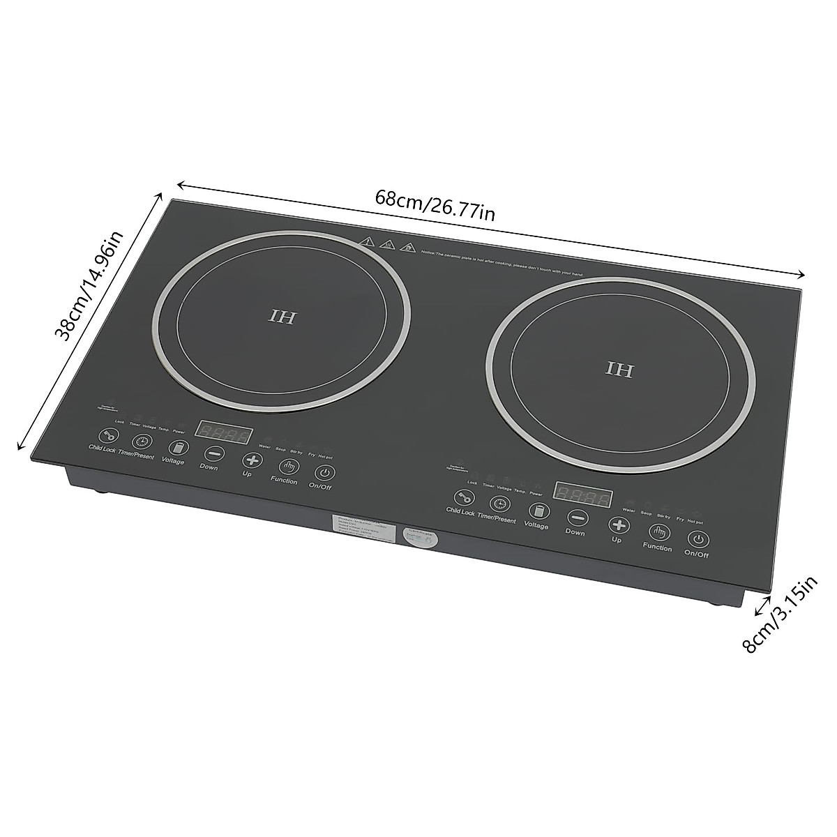 Electric Induction Ceramic Cooker,Countertop 2 Burner Cooktop Portable Cooker,2 Burners Induction Cooktop Electric Hob Cook for Camping,RV (1200W Induction Cooker+ 1200W Super Power)