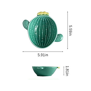 WAYUTO Ceramic Salad Serving Bowl Cactus Bowl Food Serving Bowl Ice Cream Bowl Rice Cereal Bowl Yoghourt Bowl for Home, Kitchen and Restaurant Table Decoration Cactus Bowl