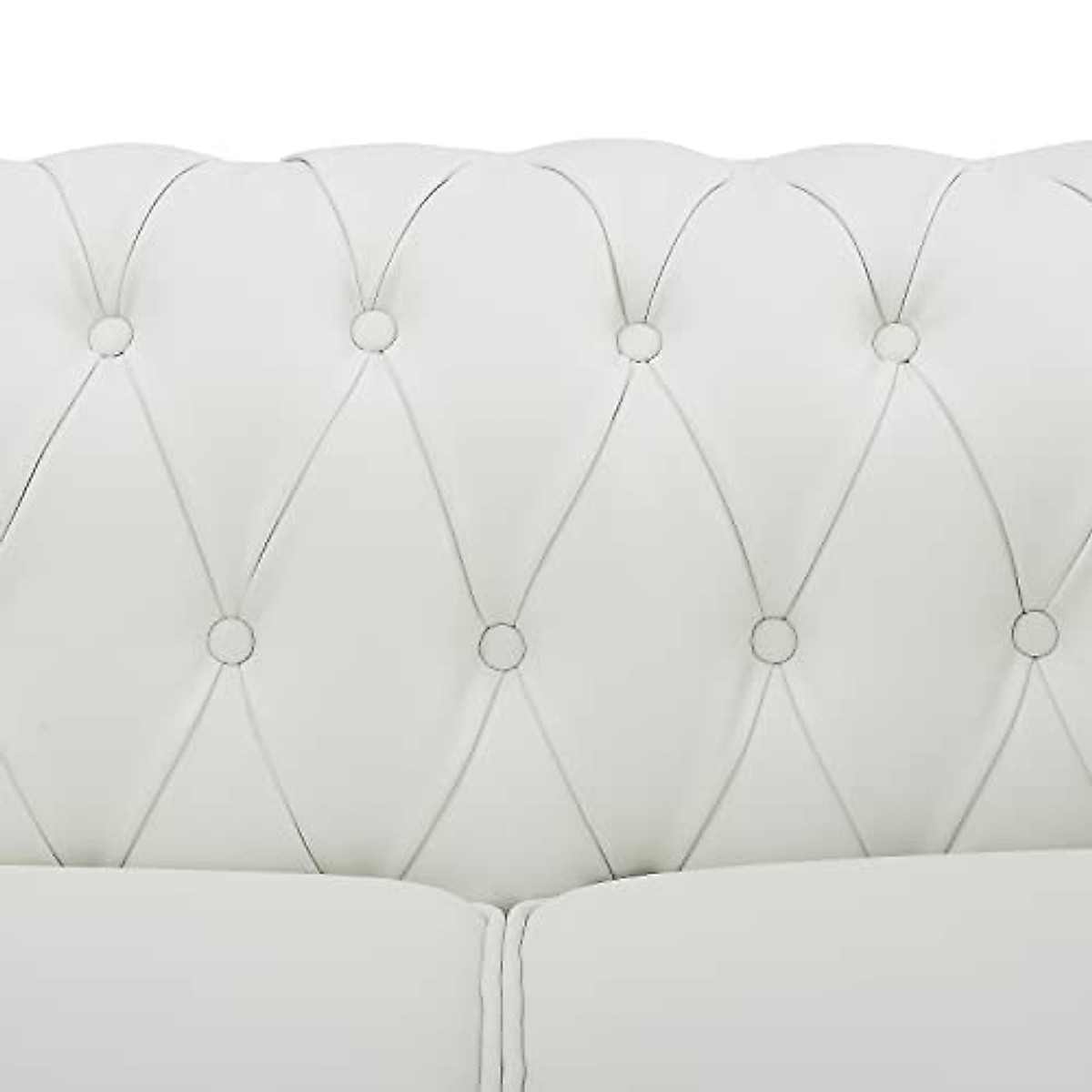 Naomi Home Emery Chesterfield Sofa with Rolled Arms, Tufted Cushions / 3 Seater Sectional Sofa Couch for Small Spaces, Living Room, Bedroom, Apartment Easy Tool-Free Assembly – White