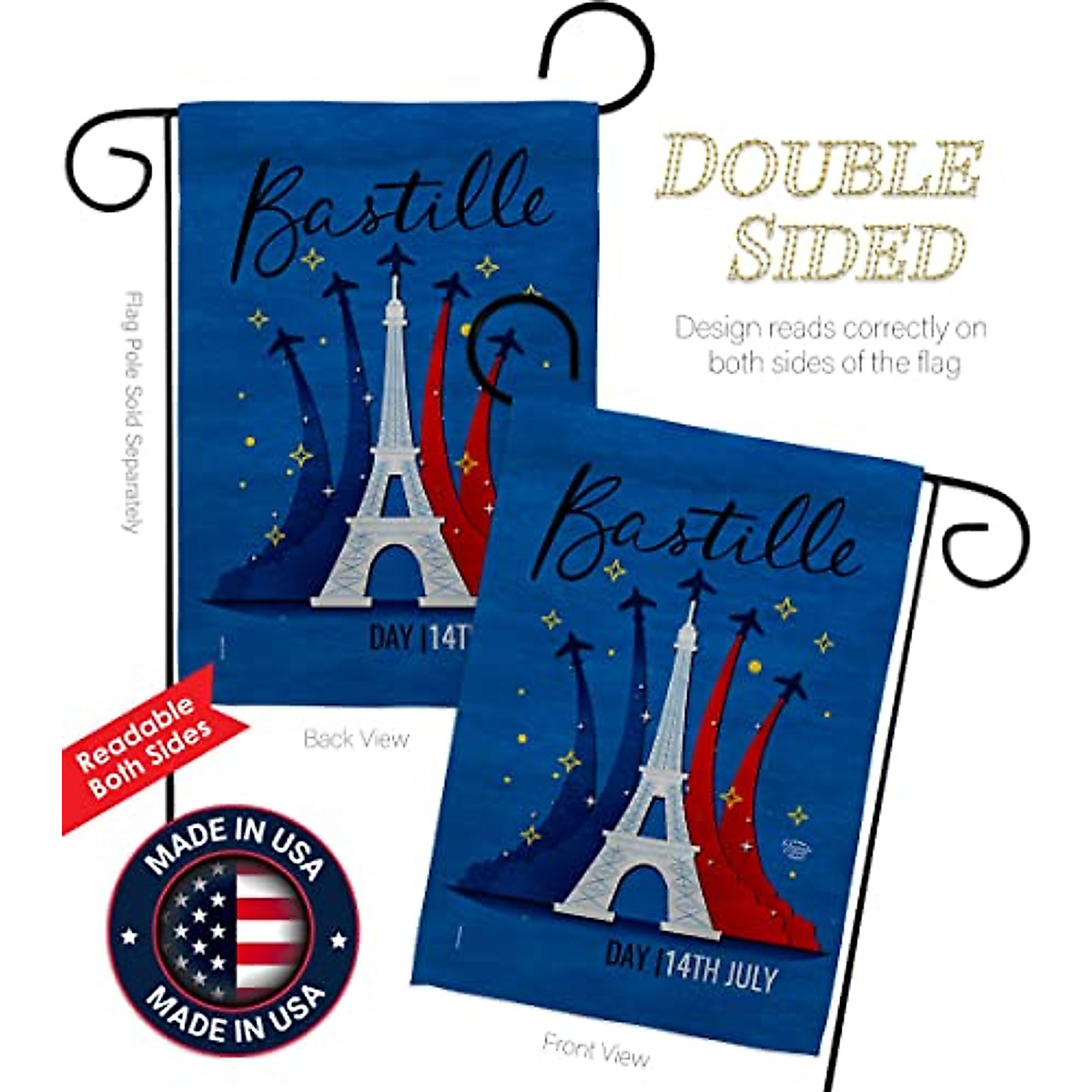 Ornament Collection Bastille 14th July Garden Flag Set Wood Dowel Regional Day French National CelebrationFrance Country House Decoration Banner Small Yard Gift Double-Sided, Made in USA