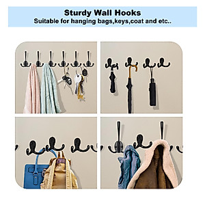 Kruodop 4 Pack Wall Hooks Wall Mounted Coat Hooks for Hanging Heavy Duty, Black Towel Hooks, Metal Double Coat Hanger with Screws Cup Retro for Coats, Handbags, Towels, Hat
