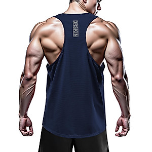 DRSKIN Men's 4 Pack Dry Fit Y-Back Muscle Tank Tops Mesh Sleeveless Gym Bodybuilding Training Athletic Workout Cool Shirts (BTF-ME-TA-(B,W,N,G), L)