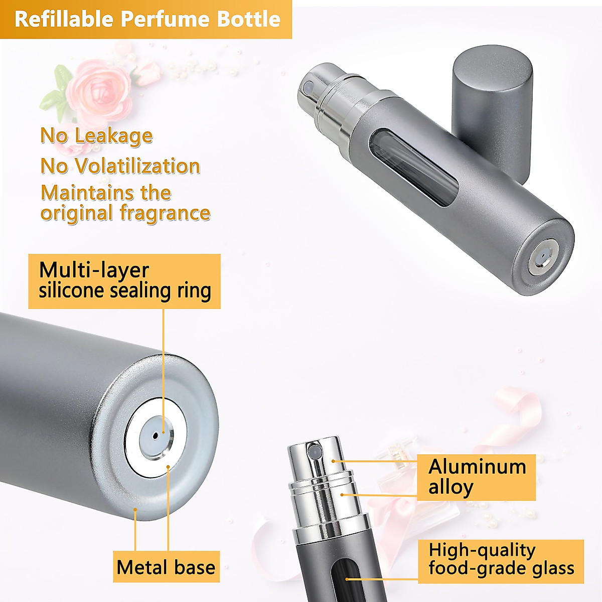 ANTOKX Perfume Travel Refillable Bottle - 5ML Pocket Perfume Atomizer, Travel Perfume Atomizer Refillable Perfume Spray Bottle, Portable Perfume Sprayer for Women and Men (Gray)
