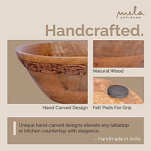 Jasmine Large Wooden Bowl (Medium Burnt, 12 x 4.5 x 11) – Mango Wood Decorative Bowl for Veggies, Fruits, & More – Handmade Wooden Serving Bowl w/ 3 Felt Pads - Modern Rustic Home Decorations