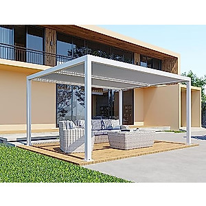 PURPLE LEAF Outdoor Louvered Pergola 12'x16' Aluminum Gazebo Modern White Pergola Shade with Adjustable Rainproof Hardtop for Patio Garden Lawns