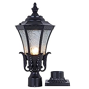 GYDZ Vintage Outdoor Post Mount Light,21''H Pier Mount Post Light Outdoor for Villa Or Garden Backyard, Victorian Light Fixture in Oil-Rubbed Black with Water Ripple Glass