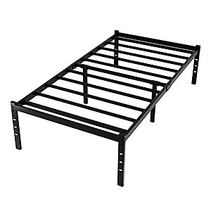 Twin XL Size Bed Frame/ 18 Inch High Heavy Duty Steel Slat Platform Bed Base/Mattress Foundation/Anti-Slip/Noise Free/Easy Assembly/No Box Spring Needed/Black