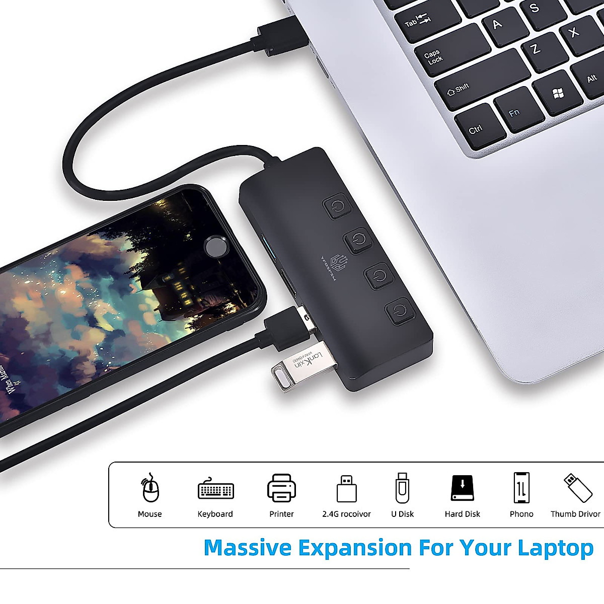 YFDSPSM USB hub 3.0 one USB 3.0 Professional Data Port and Three Common Ports.Tpye-c Interface is Suitable for Notebook MacBook MacPro macmini iMac Surface Pro XPS, Mouse and Keyboard
