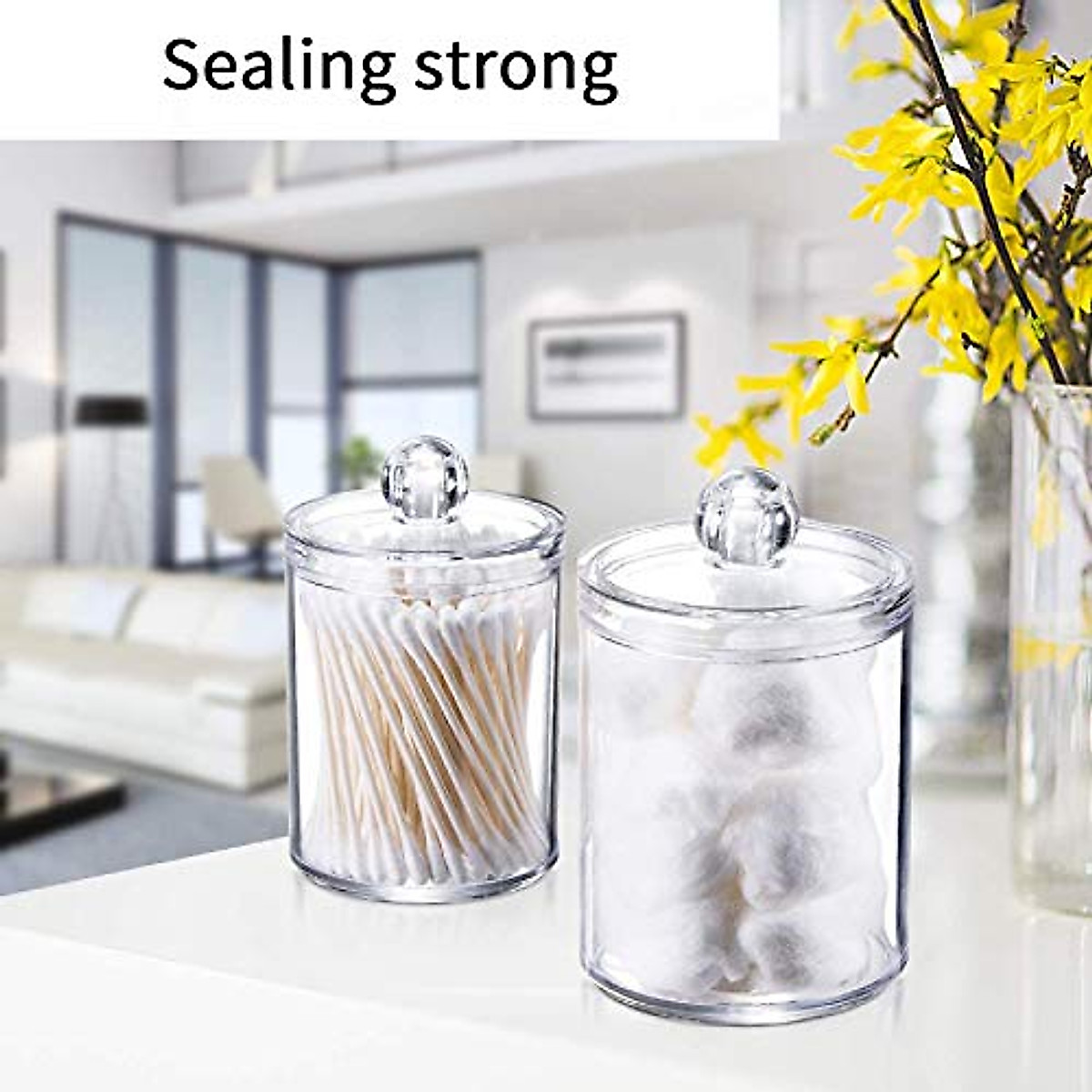 JANEMO Plastic Cotton Ball Holder,Clear Cotton Round Holder,Apothecary Jars with Lids,Cotton Swab Holder for Cotton Ball,Cotton Swab,Candy,Jewelry(10OZ)
