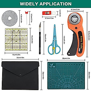 welltop Rotary Cutter Set, 96 PCS Quilting Kit 45mm Fabric Cutters Kit with 5 Extra Blades A4 Cutting Mat Acrylic Ruler Carving Knife Craft Clips Bags Full Tools for Crafting Sewing Patchworking