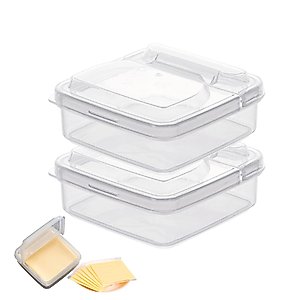2Pcs Fruit and Vegetable Storage Container Cheese Saver Cheese Container Convenient Sliced Cheese Organizer for Fridge with Flip Lid Food Storage Box