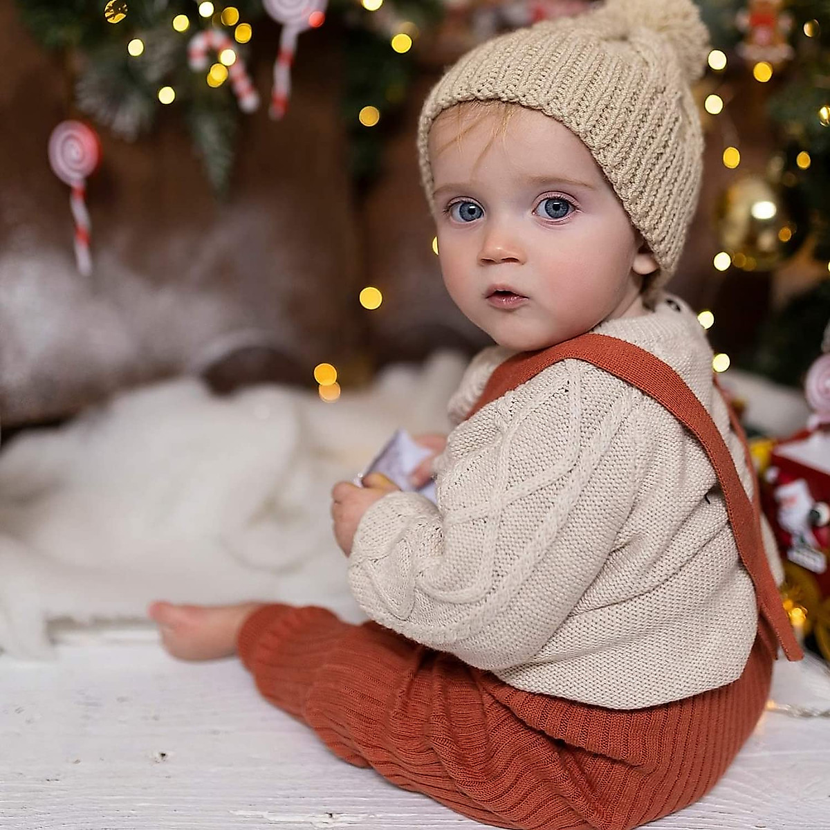 mama-yoyo baby&kids |100% Organic Cotton | GOTS Certificate | Baby Knit Leggings with Suspenders | High Waist Tights | Winter Fall Baby Pants | Baby Knitwear Premium Comfortable Clothes |Cappucino