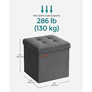 SONGMICS 11.8 Inches Small Folding Storage Ottoman Cube, Storage Footrest, Foot Rest Stool, for Living Room, Bedroom, Dorm, Dark Gray ULSF028G01