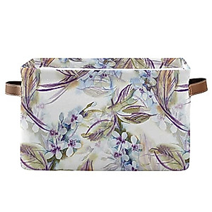 ALAZA Blooming Twigs Flowers Storage Basket for Shelves for Organizing Closet Shelf Nursery Toy, Fabric Collapsible Storage Organizer Bins Decorative Baskets with Handles Cubes