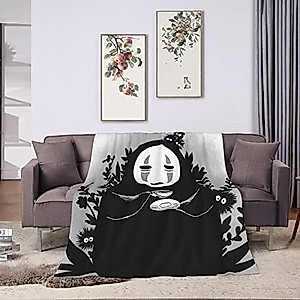 Elegant Large Flannel Blanket,SPI-rit-ed Anime Aw-ay No Face Man Sherpa Fleece Throw Blanket Plush Fluffy Fuzzy Twin Size Bed Blanket No Shedding Travel Blanket for Bedroom 60"x80"