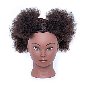 Afro Mannequin Head 100% Real Hair,Traininghead Styling Head Braid Hair, Dolls Head for Practicing Cornrows and Braids (Table Clamp Stand Included)