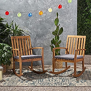 Noble House Montrose Outdoor Acacia Wood Rocking Chair in Teak (Set of 2)