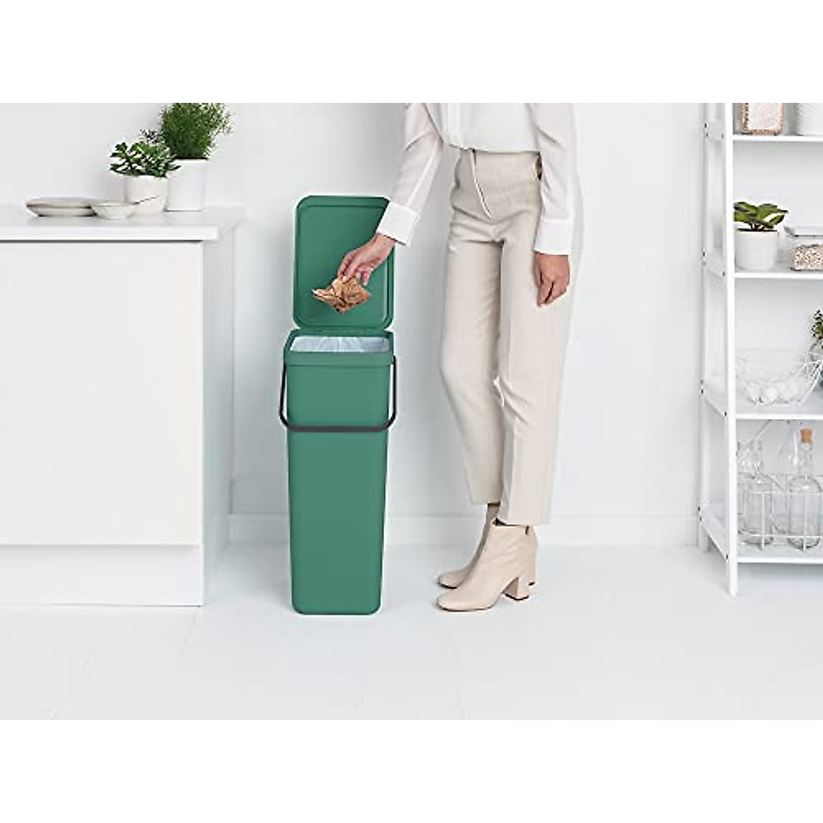 Brabantia Sort & Go Kitchen Recycling/Garbage Trash Can (10.6 Gal/Fir Green) Large Refuse Organiser with Handle & Removable Lid, Easy Clean, PerfectFit Bags Included