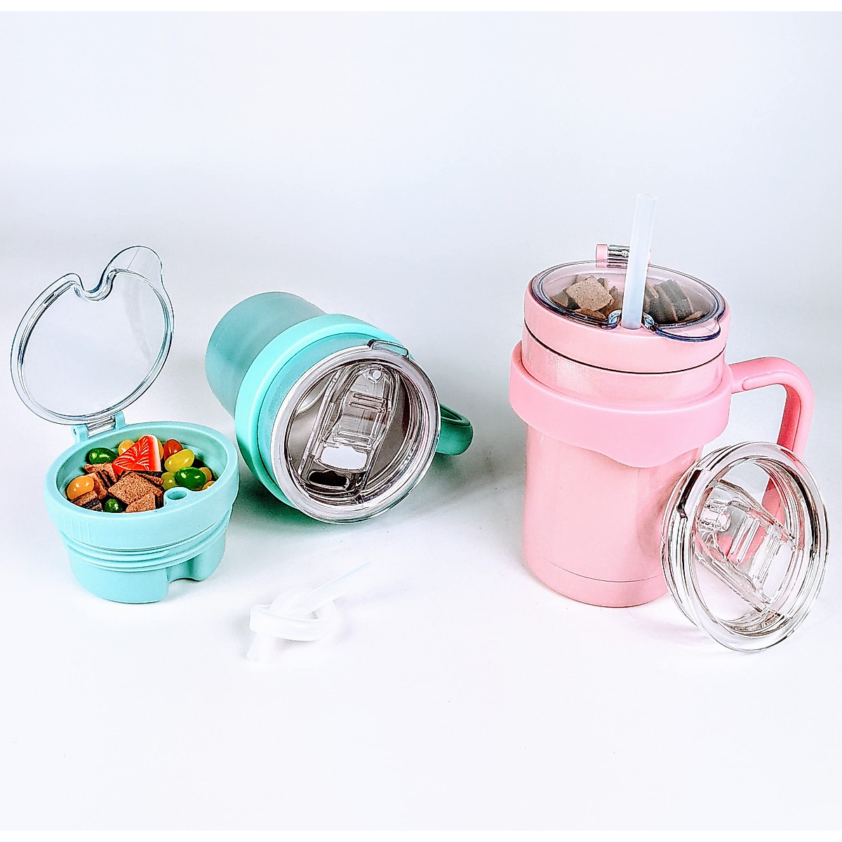 JOVIAL All In One Insulated Snack and Drink Cup 12 Oz-Glitter Pink