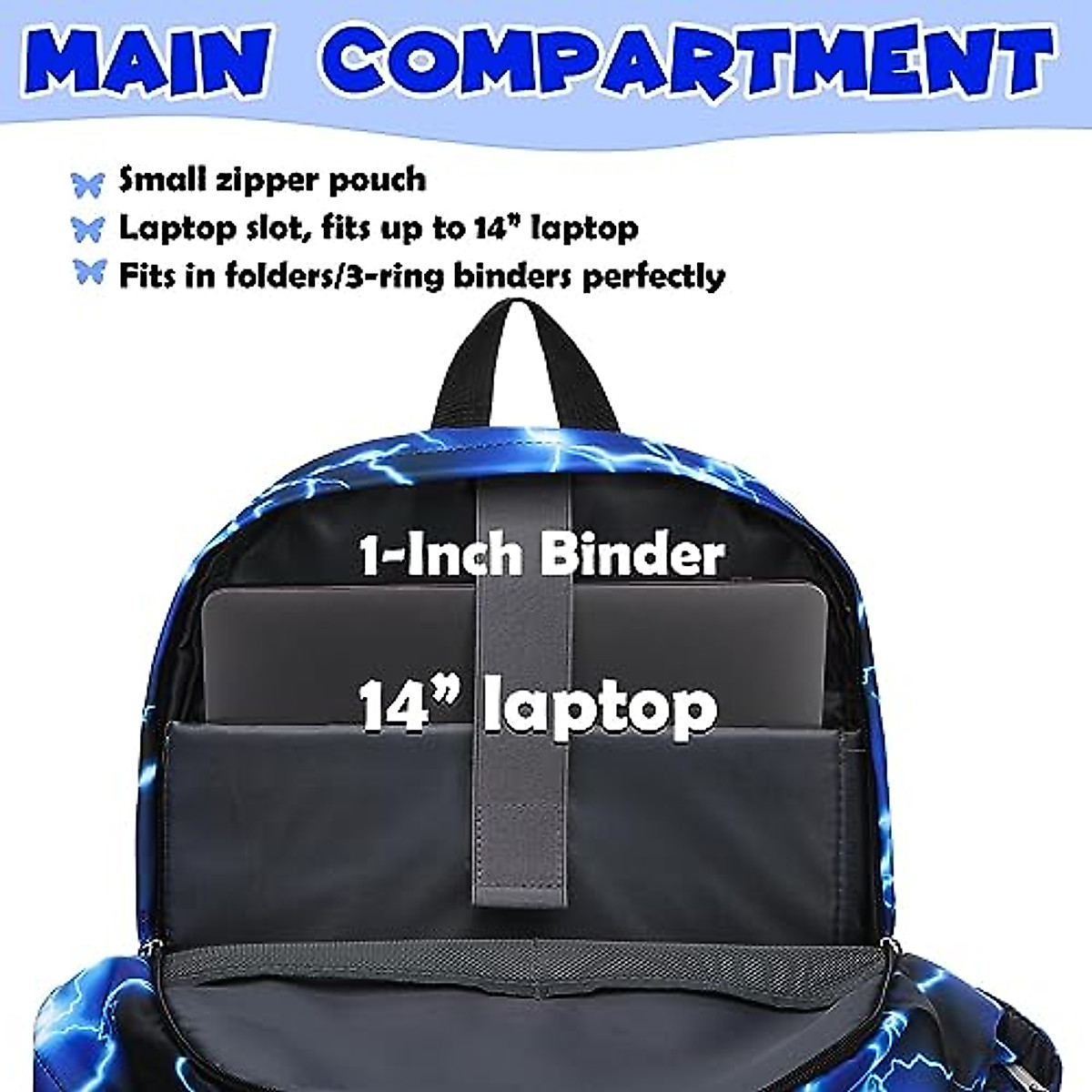 BLUEFAIRY Boys Backpack for Teens Kids Elementary Middle School Bags Child Bookbags Lightning Bookbag Laptop Teenagers Lightweight Travel Gifts Mochila para Niños17 Inch (Blue)