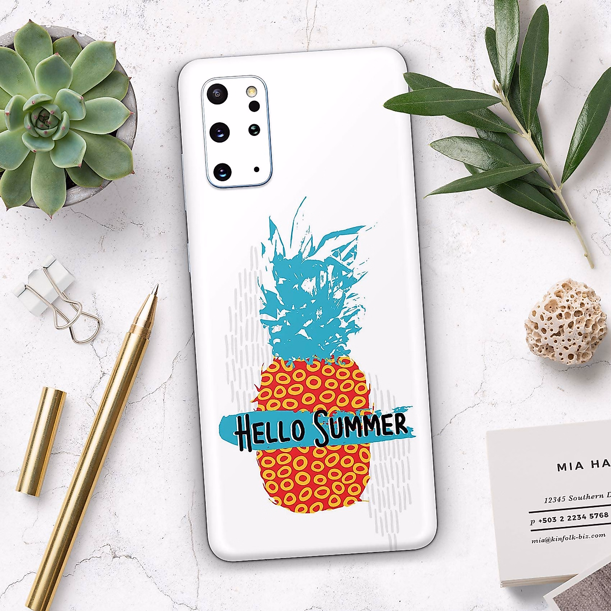 DesignSkinz Retro Hello Summer Pineapple v2 Protective Vinyl Decal Wrap Skin Cover Compatible with The Samsung Galaxy S20 (Screen Trim & Back Glass Skin)