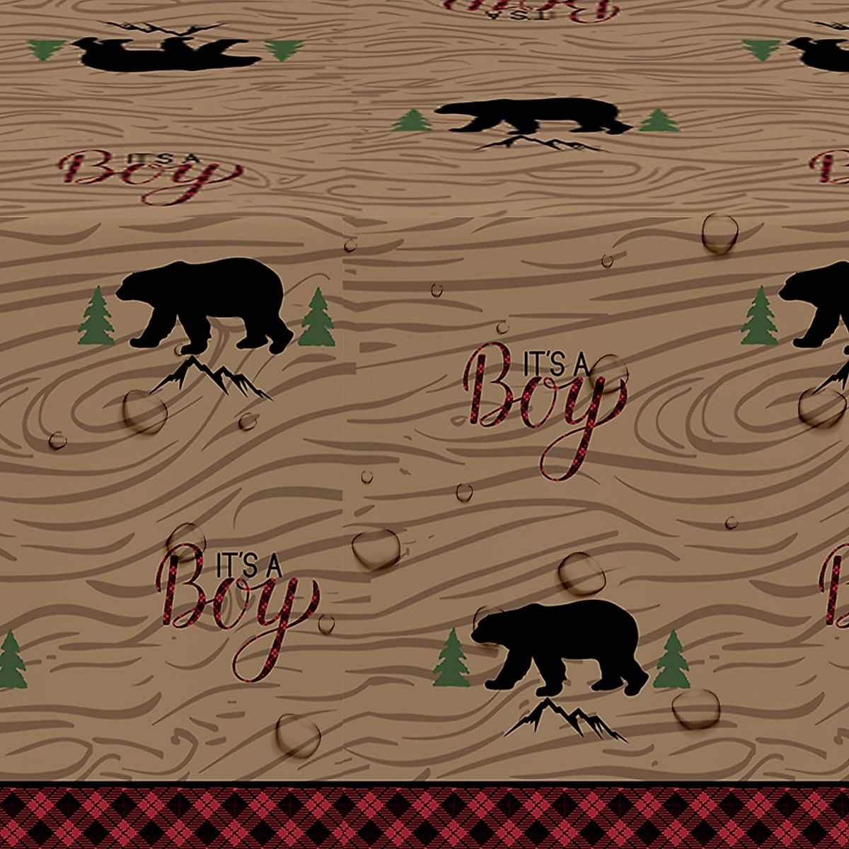 Xigejob Lumberjack Baby Shower Tablecloth Decorations - Disposable Lumberjack Baby Boy Table Cover, Buffalo Plaid Wild Bear Adventure Theme Its a Boy Supplies Table Cloth - 2 Pack (54in x 108in)