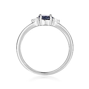 Natural Blue Sapphire Three Stone Ring in 925 Sterling Silver for Her- Cute Alexandrite Moissanite September Birthstone Rings For Women