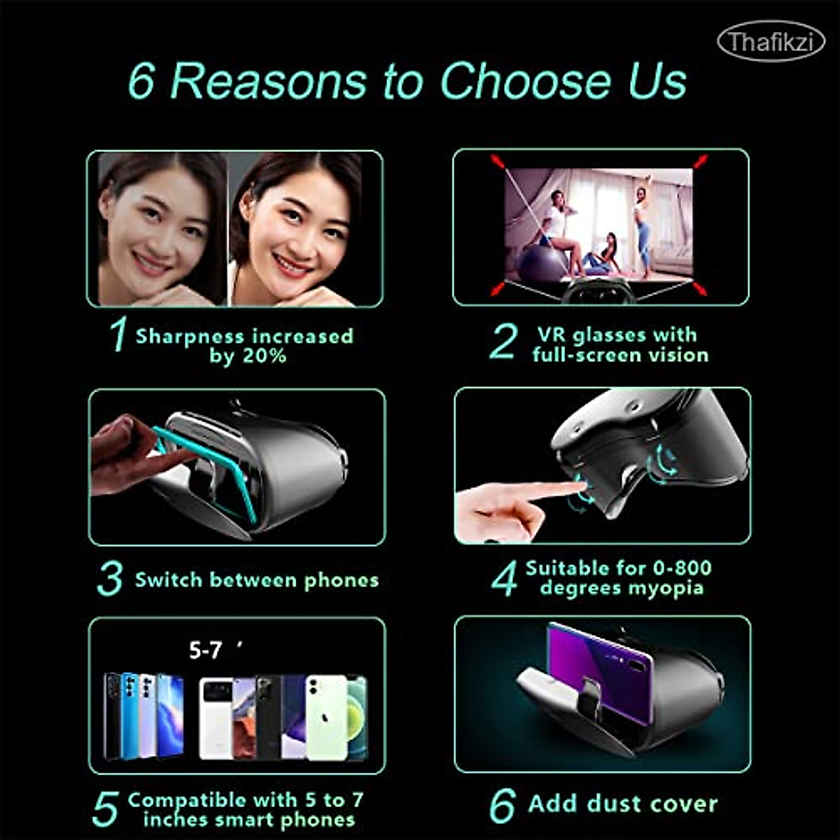 VR Headset Virtual Reality Glasses Compatible with iPhone/Android New Goggles for 3D VR Movies Universal VR Gear Compatible 5-7 Inch Soft Comfortable Adjustable Distance Eye Protection