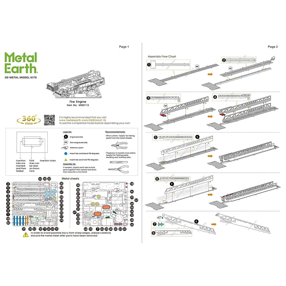 Metal Earth Fire Engine 3D Metal Model Kit Bundle with Tweezers Fascinations